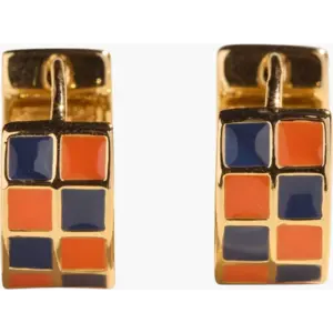 NICKEL & SUEDE Checkered Enamel Huggie Earrings Blue/orange Checkered
