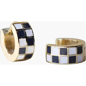NICKEL & SUEDE Checkered Enamel Huggie Earrings - Navy & White
