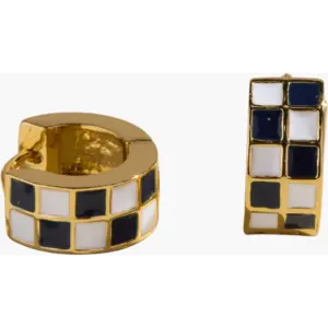 NICKEL & SUEDE Checkered Enamel Huggie Earrings Navy/white Checkered