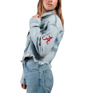 HYPE AND VICE Alabama Crimson Tide Lightwash Cropped Jacket