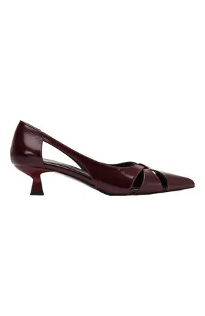 FOREVER & ALWAYS SHOES Sidal Kitten Heel Leather Pumps - Burgundy Patent Leather