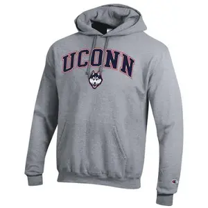 Champion Uconn Huskies Arched Logo Fleece Pullover Hoodie - Heather Gray