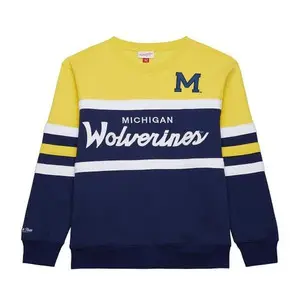 Mitchell & Ness Michigan Wolverines Vintage Logo Head Coach Fleece Pullover Sweatshirt