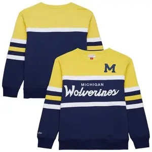 Mitchell & Ness Michigan Wolverines Vintage Logo Head Coach Fleece Pullover Sweatshirt