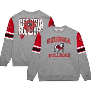 Mitchell & Ness Grey Heather Georgia Bulldogs Throwback Allover 4.0 Pullover Sweatshirt - Heather Gray
