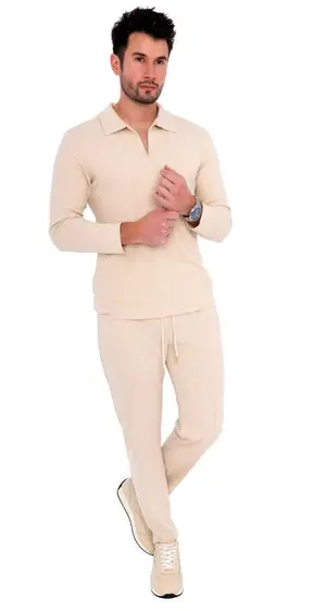 DAI MODA Long Sleeve Zip Neck Knit Top - Cream