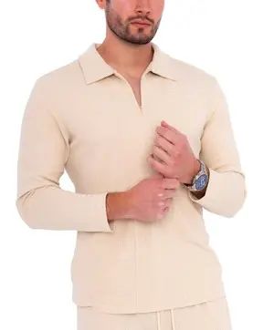 DAI MODA Long Sleeve Zip Neck Knit Top - Cream