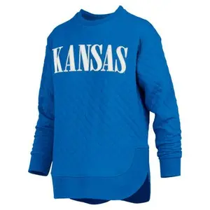 PRESSBOX Kansas Jayhawks Quilted Long Sleeve Pullover Sweatshirt