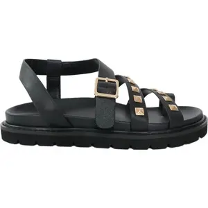 BELLE & BLOOM White Leather Chunky Stud Sandals - Black