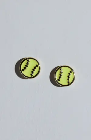 NICKEL & SUEDE Softball Stud Earrings - Clear / Gold Metal