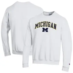 Champion Michigan Wolverines Arch Over Logo Pullover Sweatshirt - White