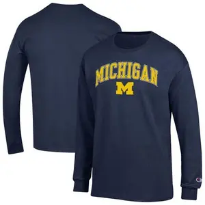 Champion Michigan Wolverines Arch Over Logo Long Sleeve T-shirt - Navy