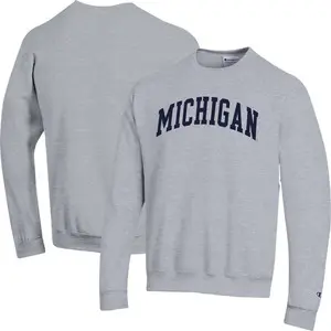 Champion Michigan Wolverines Basic Arch Fleece Pullover Sweatshirt - Heather Gray