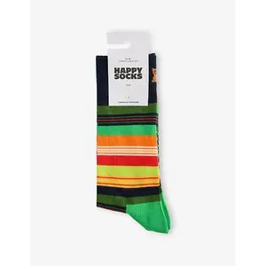 Happy Socks Striped Cotton-blend Crew Socks - Navy
