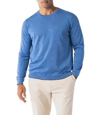 Robert Talbott Keaton Crewneck Sweater - Sky Blue With Navy Tipping