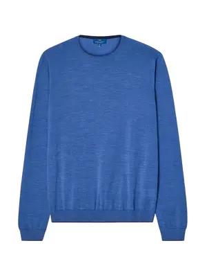 Robert Talbott Keaton Crewneck Sweater - Sky Blue With Navy Tipping
