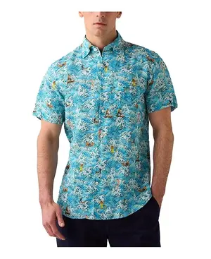 Robert Talbott Morgan Surf Print Linen Short Sleeve Shirt - Blue Waves