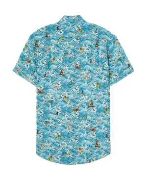 Robert Talbott Morgan Surf Print Linen Short Sleeve Shirt - Blue Waves