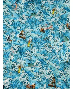 Robert Talbott Morgan Surf Print Linen Short Sleeve Shirt - Blue Waves
