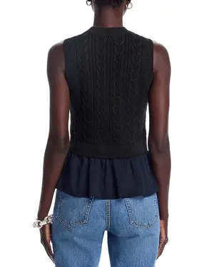 525 America Camilia Mixed Media Cable Tank Top - Black