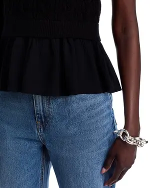 525 America Camilia Mixed Media Cable Tank Top - Black