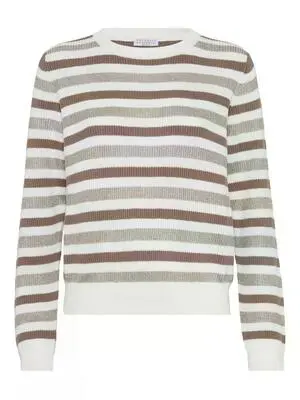 Brunello Cucinelli Striped Cotton Jumper - Neutrals