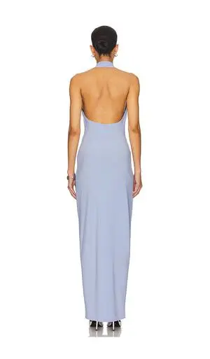 Norma Kamali Tie Front Halter Gown - Celestial Blue