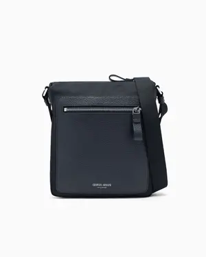 Giorgio Armani Crossbody Bag In Nylon And Pebbled Leather - Black