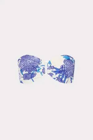 MILLY CABANA Brushwork Floral Bandeau Bikini Top - Blue