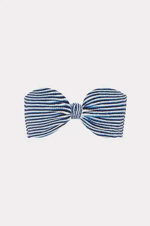 MILLY CABANA Textured Stripe Knot Bandeau Top - Navy