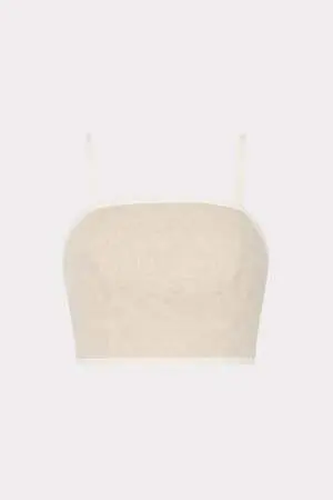 MILLY Nyrie Linen Contrast Crop Sleeveless Top - Natural/white