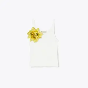 Tory Burch Tank Top With Flower Pin Snow White