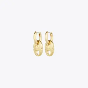 Tory Burch Gemini Link Small Hoop Earrings - Light Brass