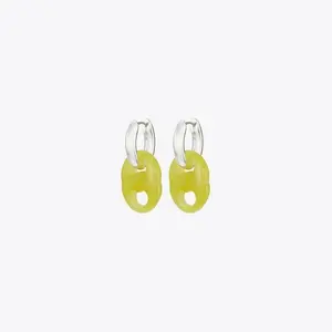 Tory Burch Gemini Link Small Hoop Earrings - Light Silver/green