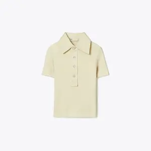 Tory Burch Viscose Ribbed Polo Sweater - Stone