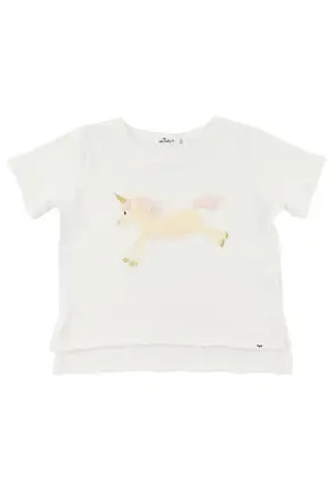 OH BABY! Raw Edge T-shirt With Unicorn Applique - Cream