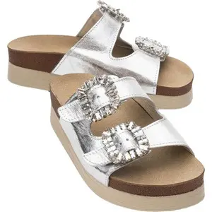 FOREVER & ALWAYS SHOES Polacca Leather Slide Sandal - Silver Leather