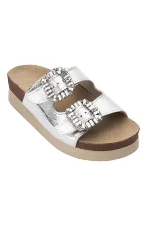 FOREVER & ALWAYS SHOES Polacca Leather Slide Sandal - Silver Leather