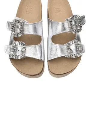 FOREVER & ALWAYS SHOES Polacca Leather Slide Sandal - Silver Leather