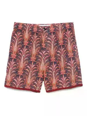 Valentino Garavani Voyage Imaginaire Print Cotton Muslin Bermuda Shorts With Passementerie Trims - Blue