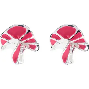 STERLING KING Delphinium Enamel Stud Earrings - Silver And Fuchsia