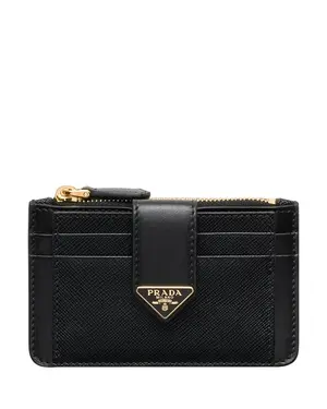 Prada Saffiano And Smooth Leather Card Holder - Black