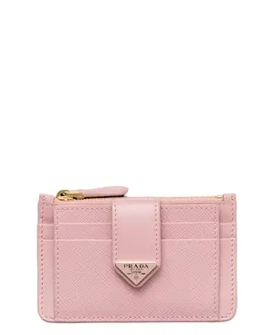 Prada Saffiano And Smooth Leather Card Holder - Pink