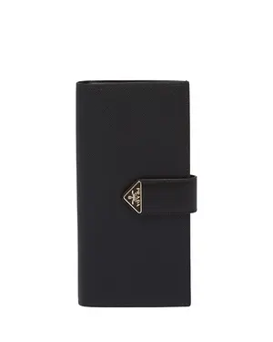 Prada Large Saffiano And Smooth Leather Wallet - Black