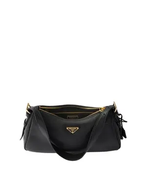 Prada Aimee Medium Leather Shoulder Bag - Black