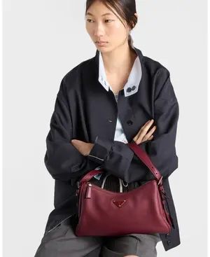 Prada Aimee Medium Leather Shoulder Bag - Red