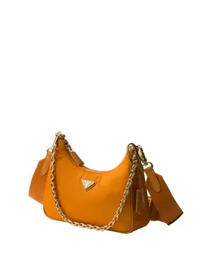 Prada Re-edition 2005 Re-nylon And Saffiano Leather Bag With Charm - Orange