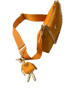 Prada Re-edition 2005 Re-nylon And Saffiano Leather Bag With Charm - Orange