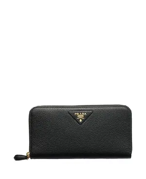 Prada Large Leather Wallet - Black/gold