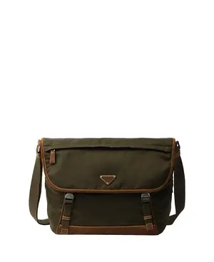 Prada Large Re-nylon And Suede Shoulder Bag - Green